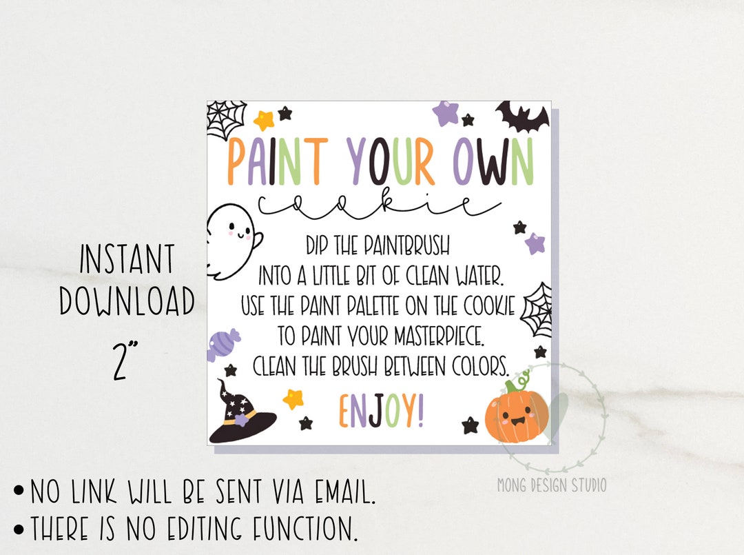 Halloween PYO Paint Your Own Cookie Instructions SQUARE TAG/ Halloween ...