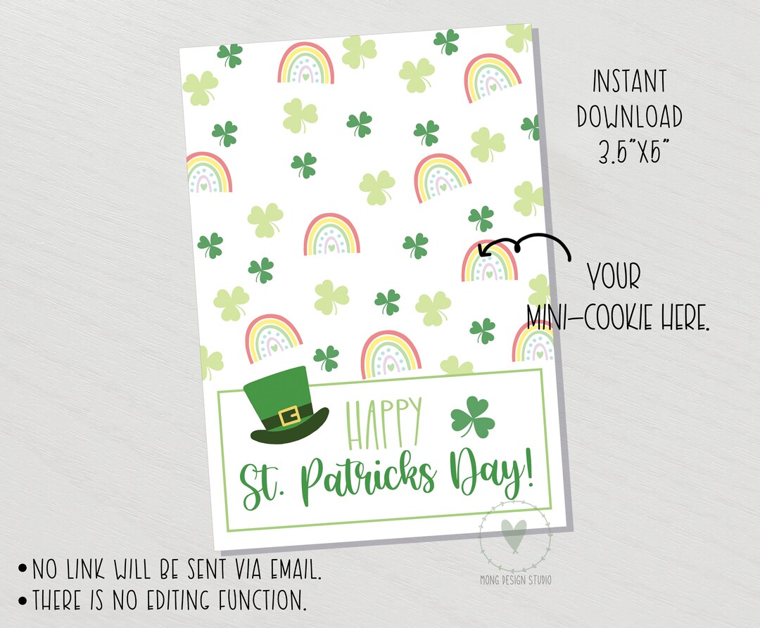 St. Patricks Day Mini Cookie Card 3.5 X 5, Printable Cookie Card ...
