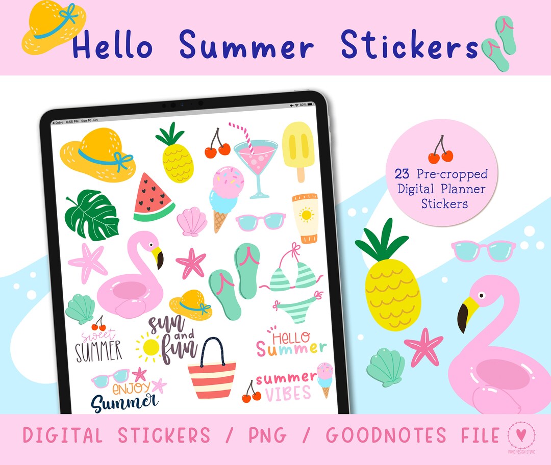 Hello Summer Digital Planner Sticker- Goodnotes Sticker, iPad Digital ...
