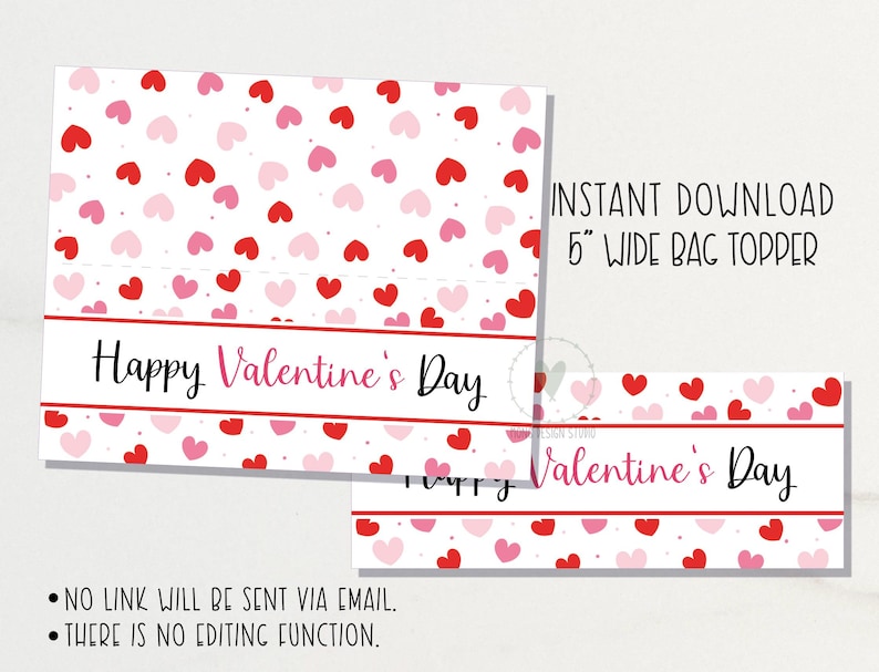 Happy Valentine's Day Bag Topper/ Class Gift Hearts Cookie Treats ...