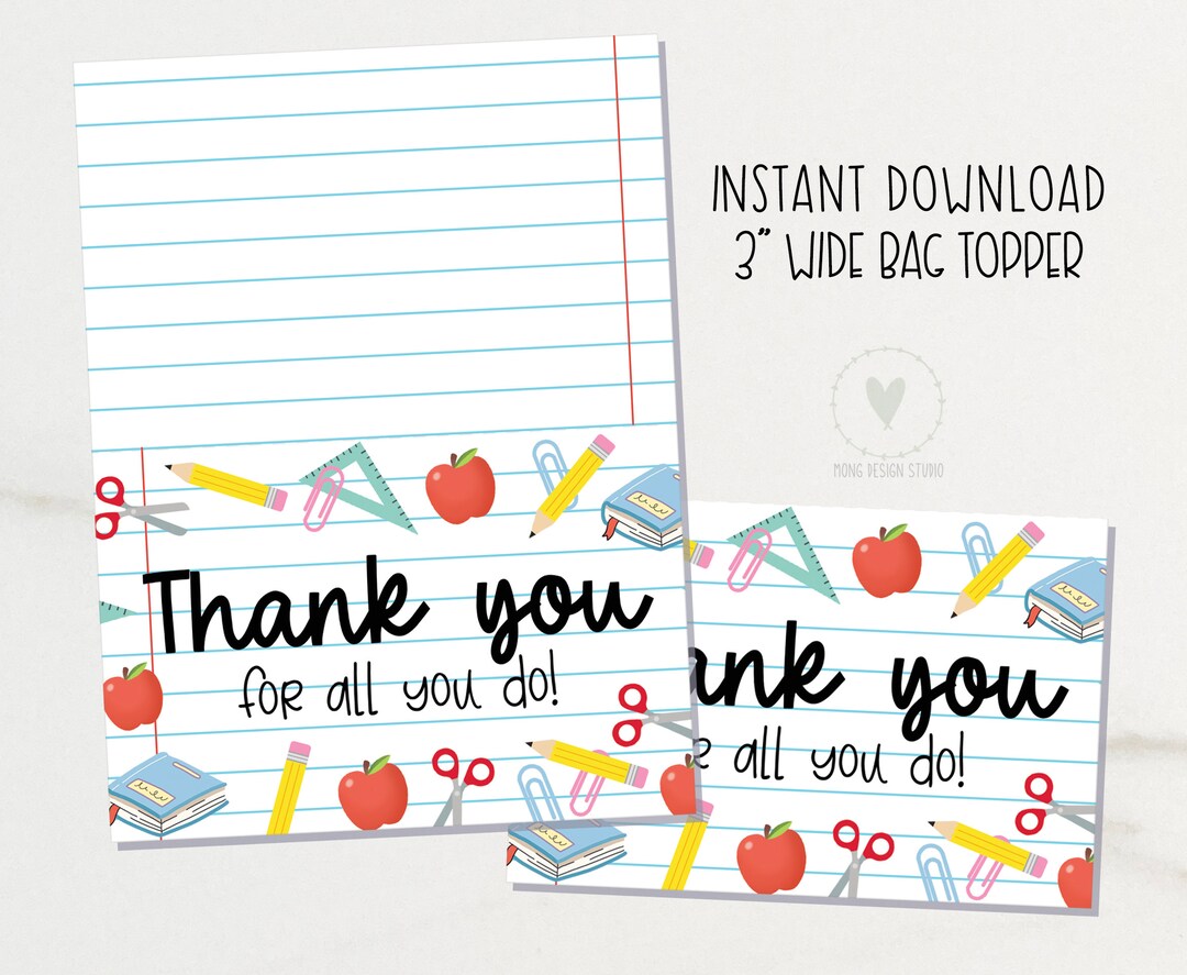 Thank You for All You Do Cookie Treat Bag Topper/ Teacher Appreciation ...
