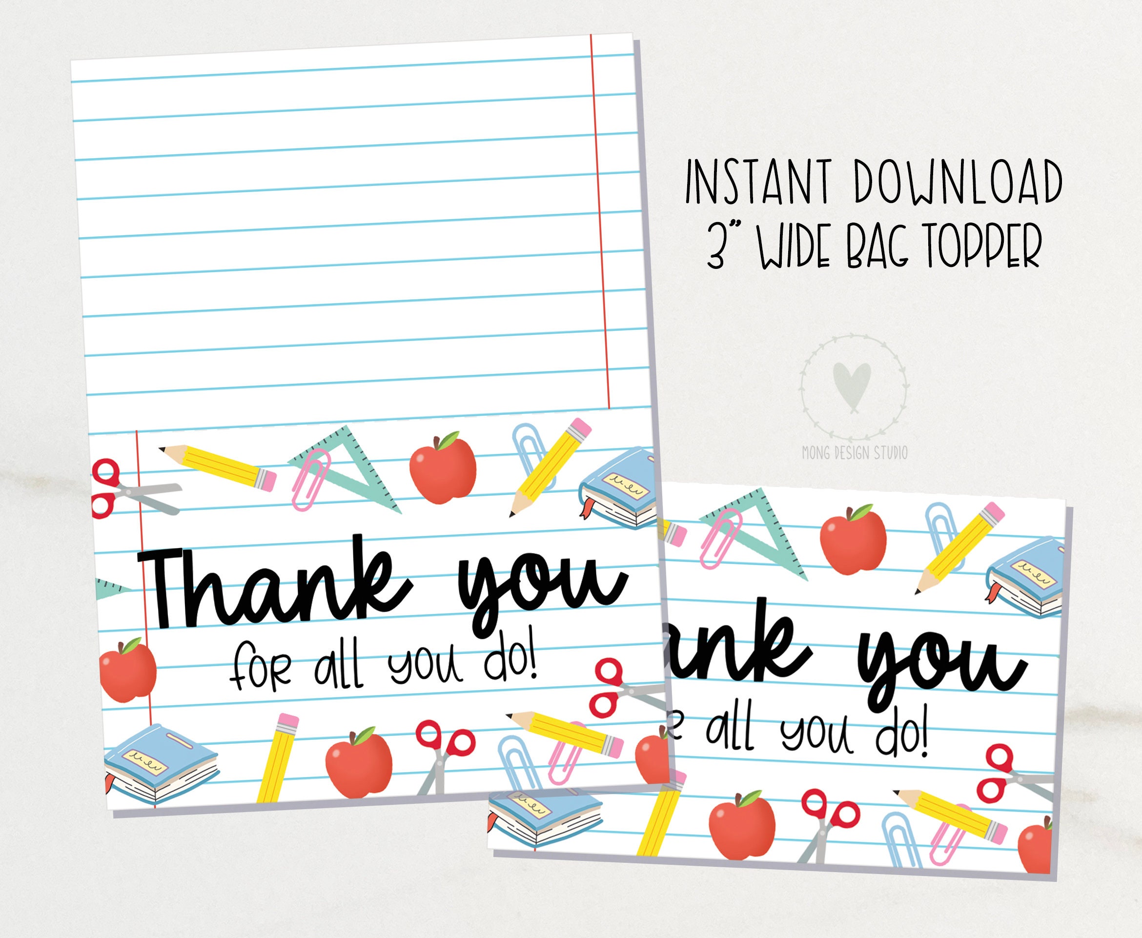 Thank You for All You Do Cookie Treat Bag Topper/ Teacher Appreciation ...
