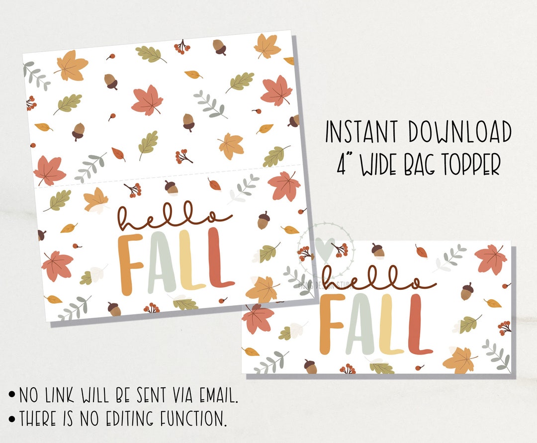Hello Fall PRINTABLE BAG TOPPER/ Fall Bag Topper/ Instant Download ...