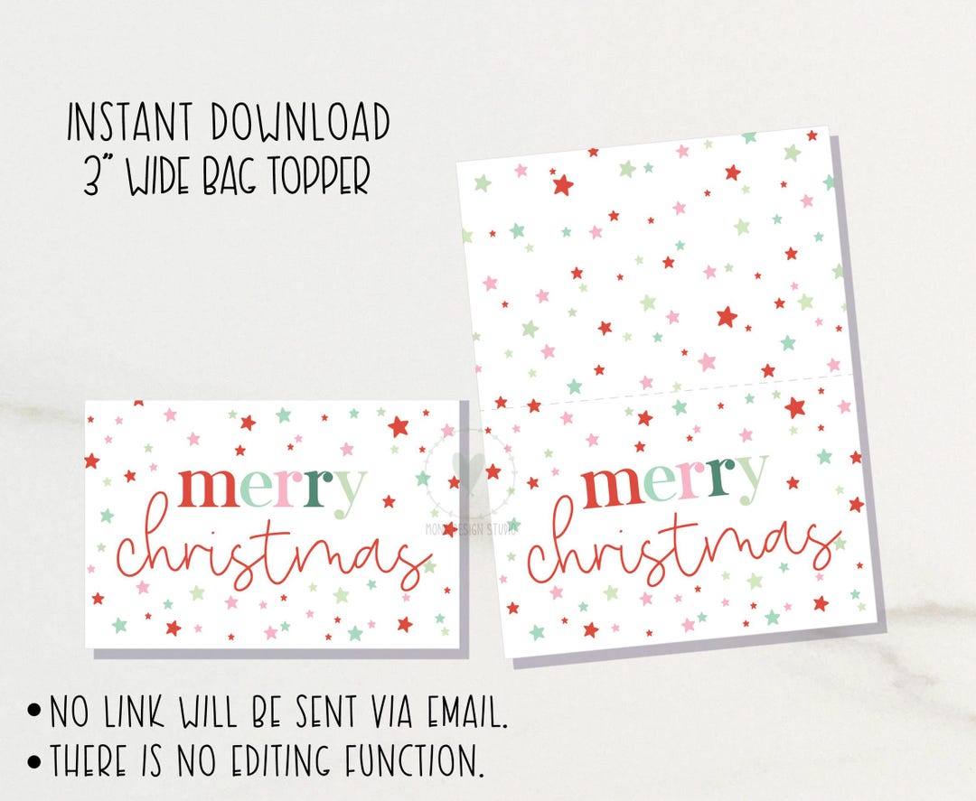 Christmas Cookie Treat Bag Topper/ Merry Christmas Printable Treat Bag ...