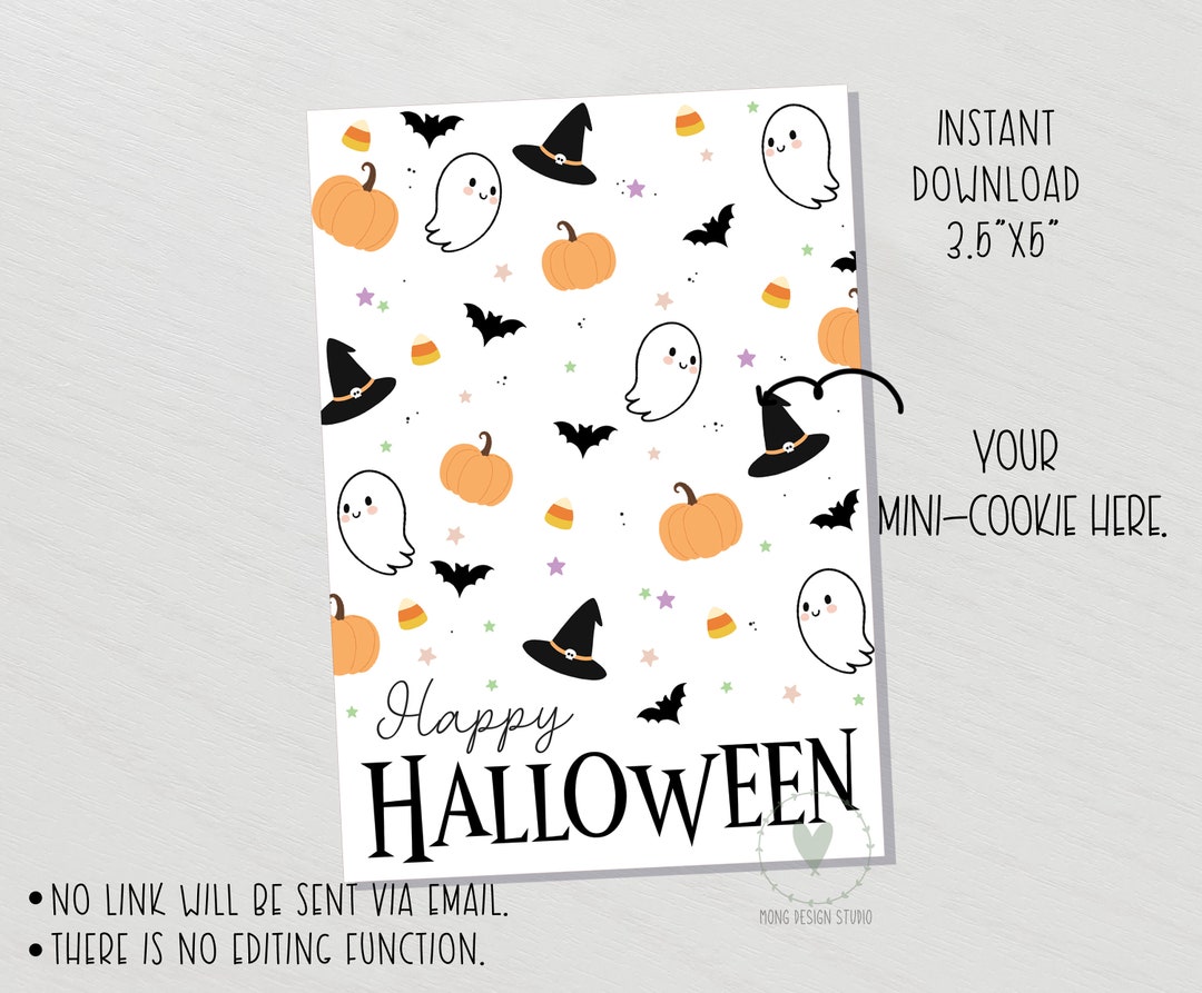 Happy Halloween 3.5"x 5" Mini Cookie Card/ Halloween Gift Mini Cookie ...