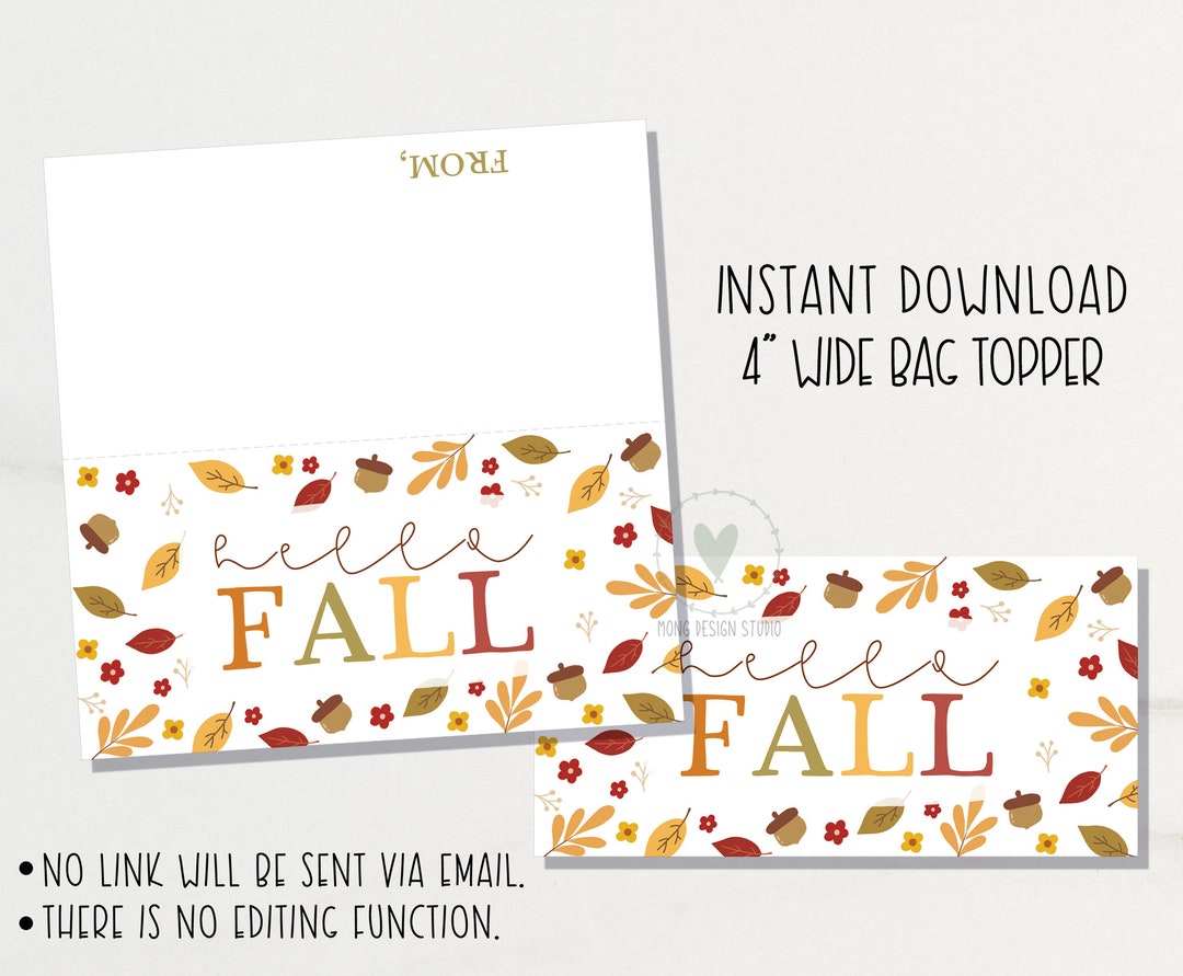 Hello Fall PRINTABLE BAG TOPPER/ Fall Bag Topper/ Instant Download ...