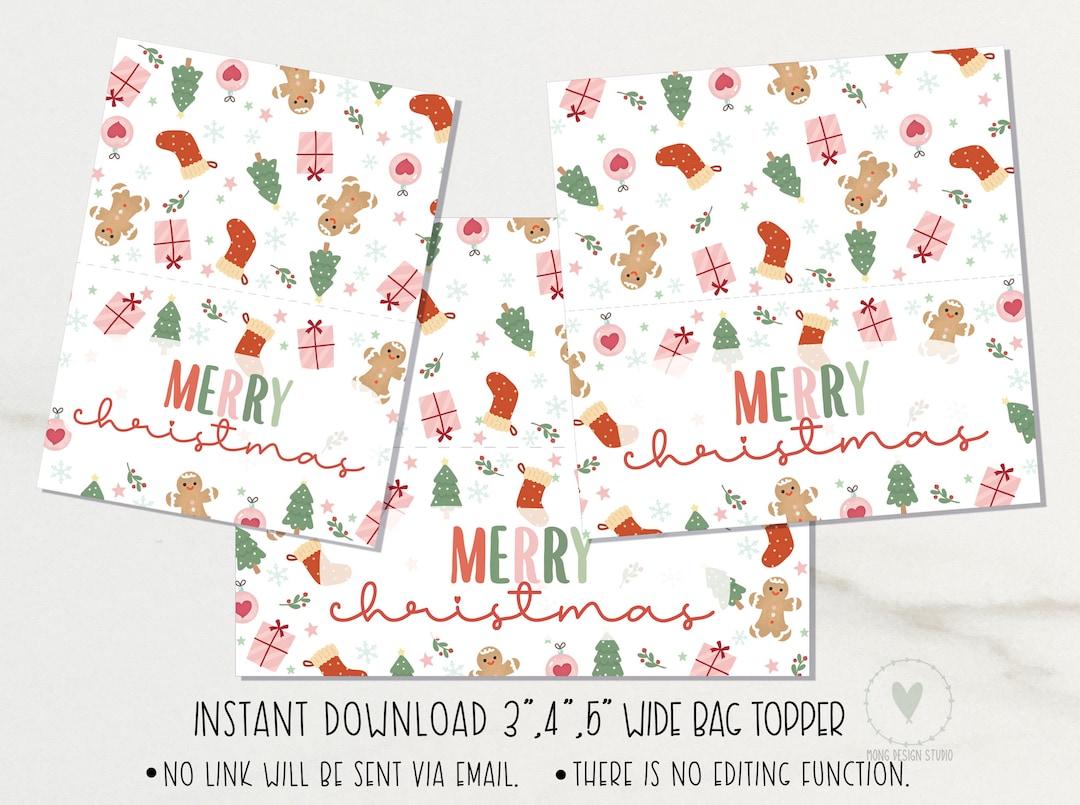 Merry Christmas Bag Toppers 3", 4" , 5"/ Merry Christmas Treat Bag ...