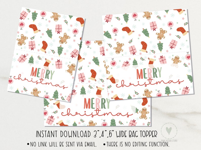 Merry Christmas Bag Toppers 3", 4" , 5"/ Merry Christmas Treat Bag ...