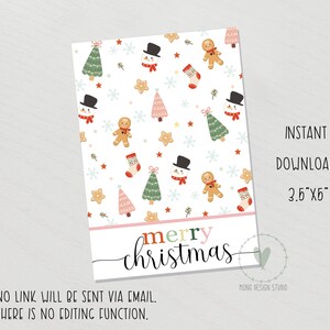 Merry Christmas Printable Mini Cookie Card - 3.5" X 5"/ Christmas ...