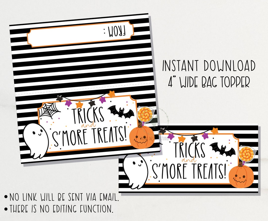Tricks and S'more Treats PRINTABLE BAG TOPPER/ Halloween Bag Topper ...