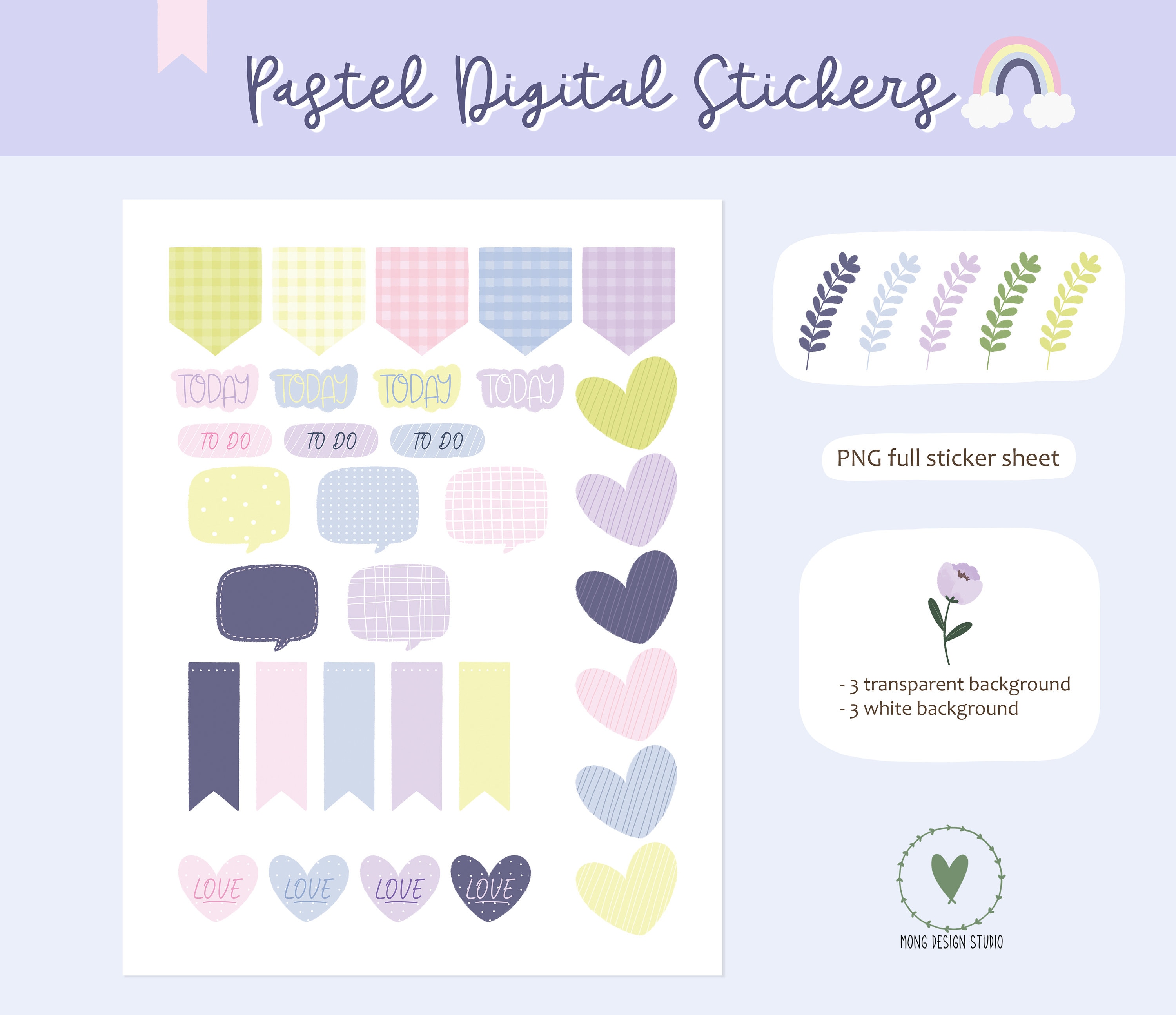Pastel Digital Stickers for Goodnotes, Pre-cropped Digital Planner ...