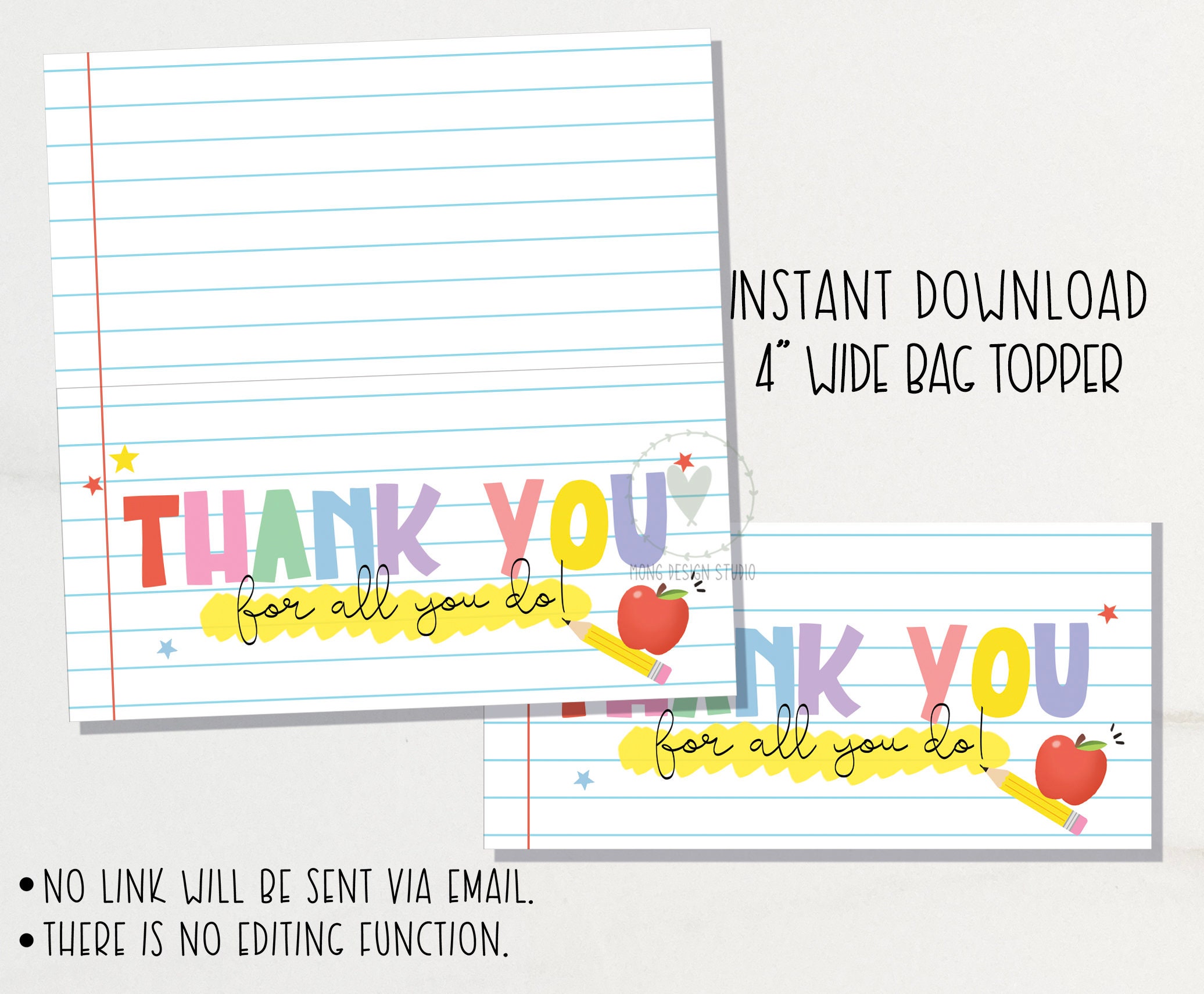 Thank You for All You Do Cookie Treat Bag Topper/ Teacher Appreciation ...