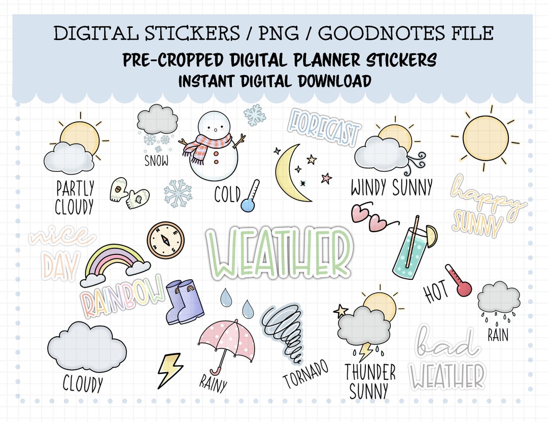 Weather Digital Stickers, Goodnotes Stickers, Pre-cropped Digital ...