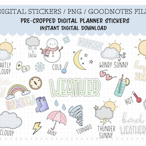 Weather Digital Stickers, Goodnotes Stickers, Pre-cropped Digital ...