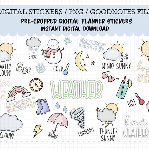 Weather Digital Stickers Goodnotes Stickers Pre-cropped - Etsy