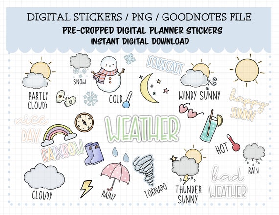 Weather Digital Stickers Goodnotes Stickers Pre-cropped | Etsy
