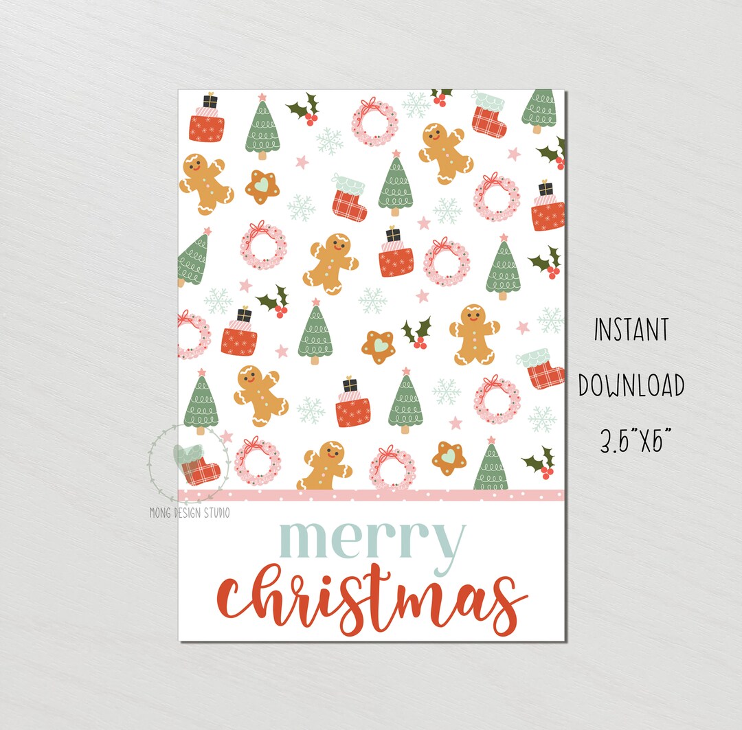 Merry Christmas Printable Mini Cookie Card - 3.5" X 5"/ Christmas ...
