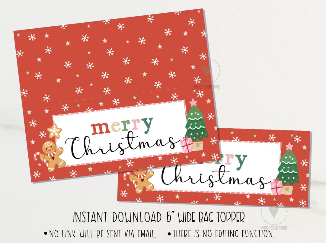 Christmas Cookie Treat Bag Topper/ Merry Christmas Printable Treat Bag ...