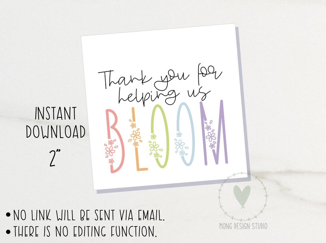 Thank You for Helping Us Bloom TAG/ Teacher Appreciation Tag/ Printable ...