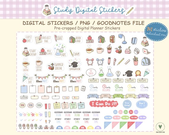 Study Digital Stickers for Goodnotes Pre-cropped Digital - Etsy
