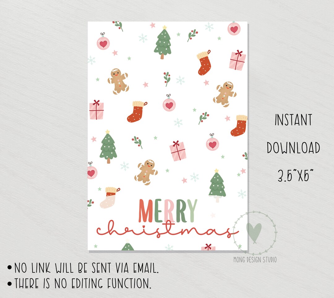 Merry Christmas Printable Mini Cookie Card 3.5 X 5/ Christmas Cookie ...