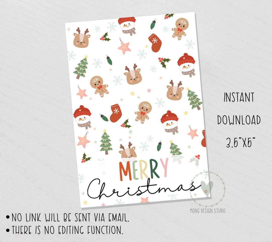 Merry Christmas Printable Mini Cookie Card 3.5 X 5/ Christmas Cookie ...