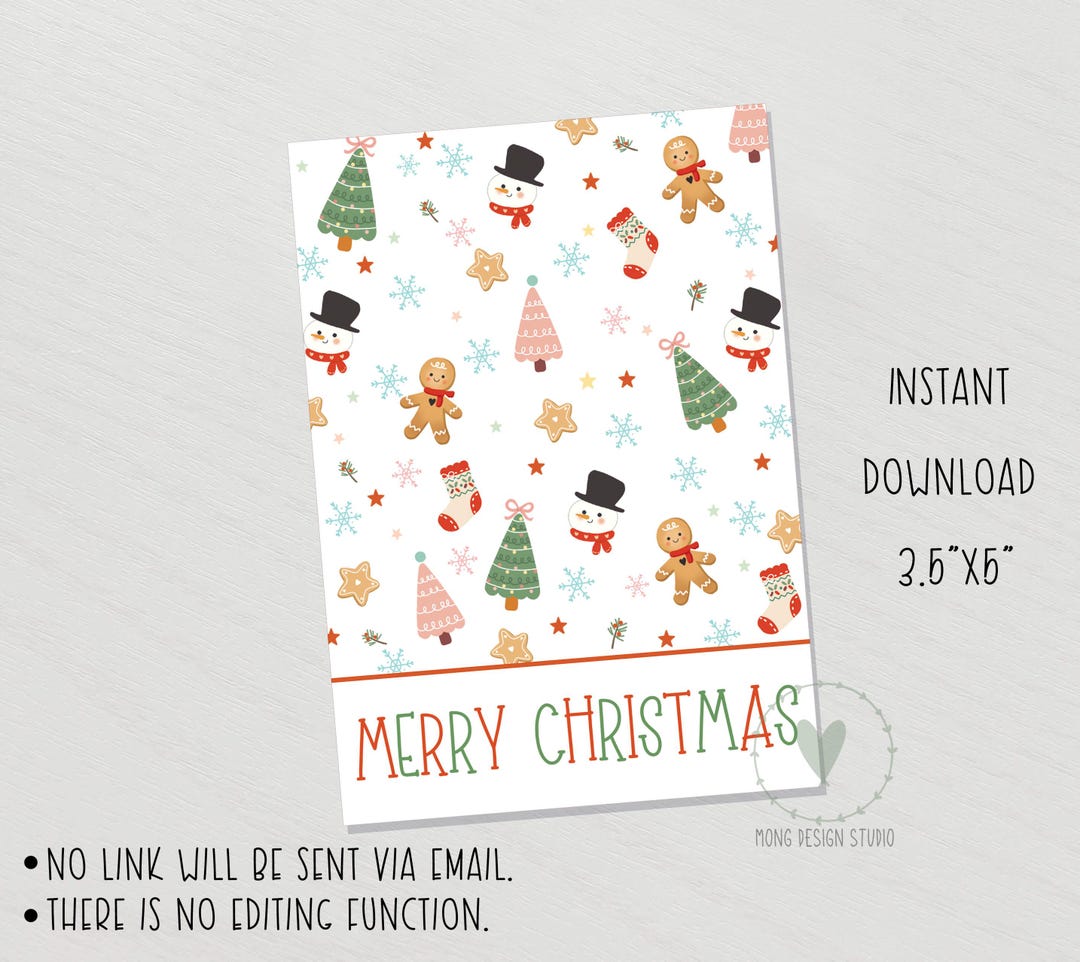 Merry Christmas Printable Mini Cookie Card - 3.5" X 5"/ Christmas ...