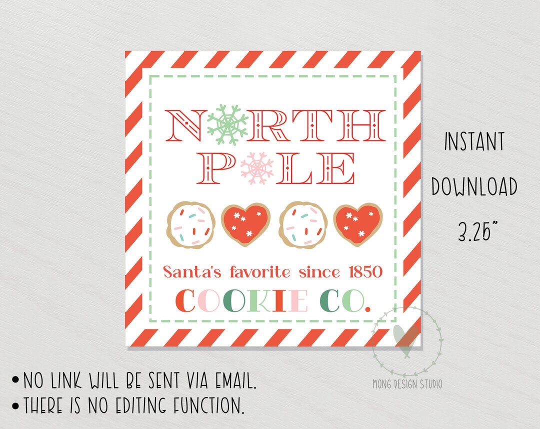 North Pole Cookie Co.square Elf Cookie Label/ Printable Tag/ Instant ...