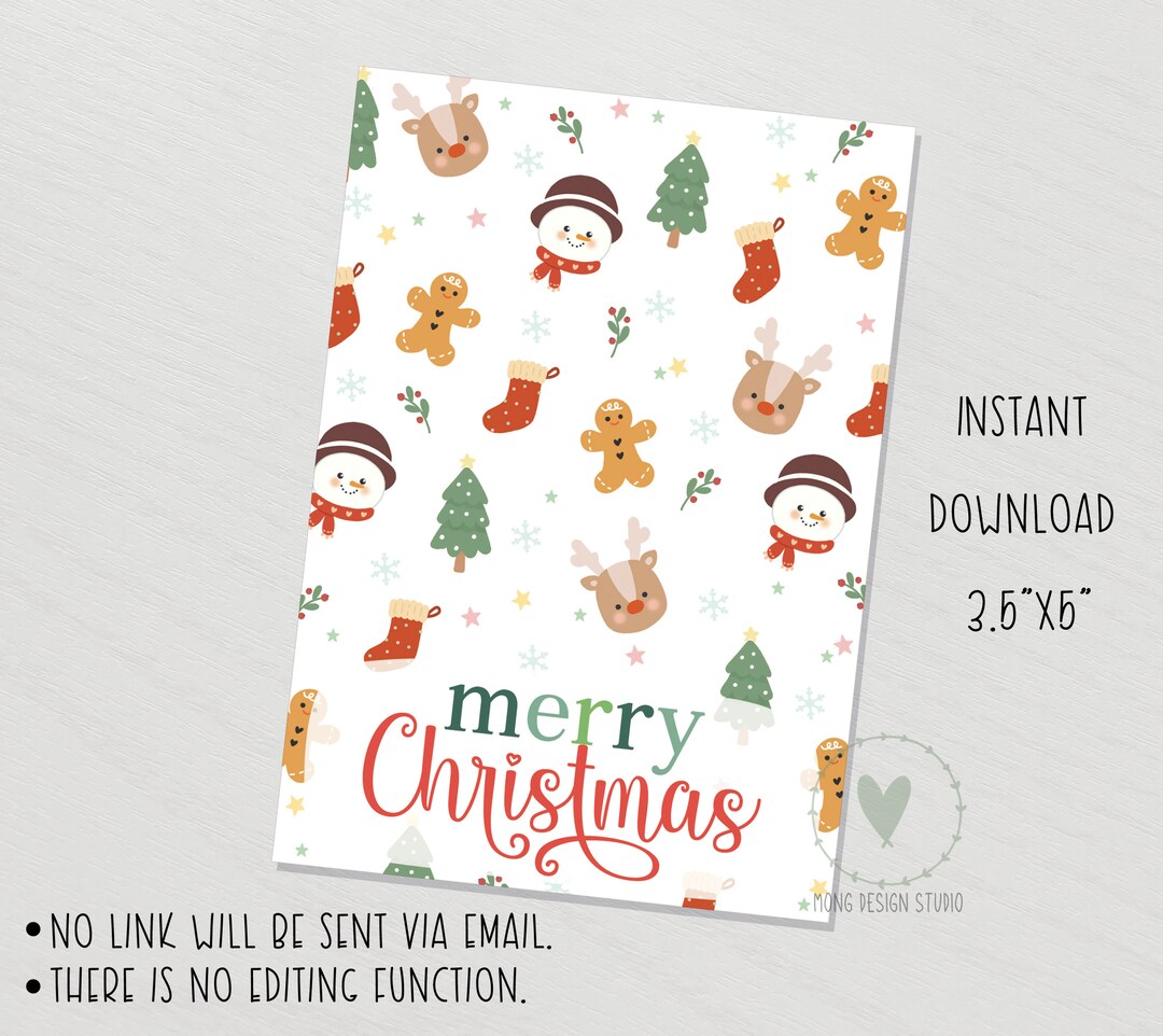 Merry Christmas Printable Mini Cookie Card 3.5 X - Etsy
