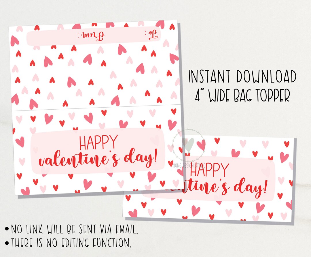 Happy Valentine's Day PRINTABLE BAG TOPPER/ Valentine's Day Bag Topper ...