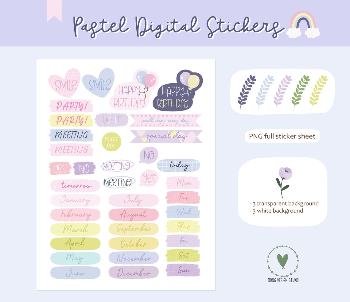 Pastel Digital Stickers for Goodnotes Pre-cropped Digital - Etsy