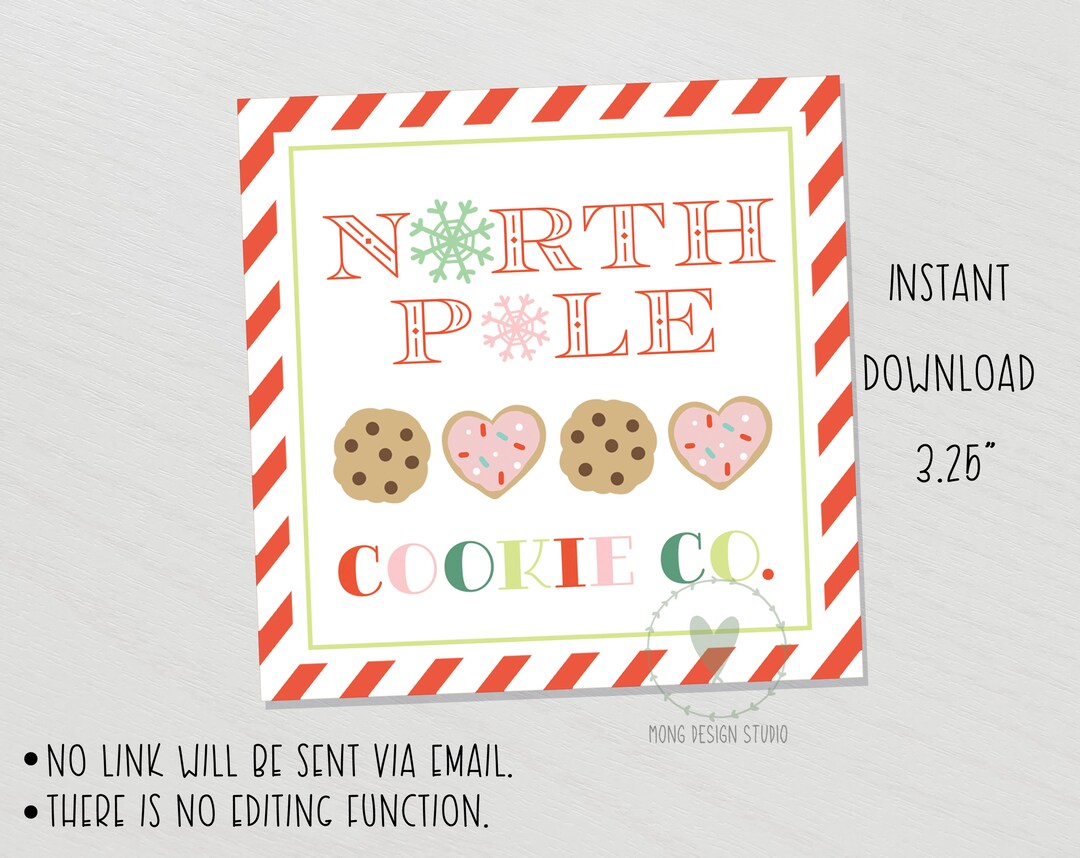 North Pole Cookie Co.square Elf Cookie Label/ Printable Tag/ Instant ...