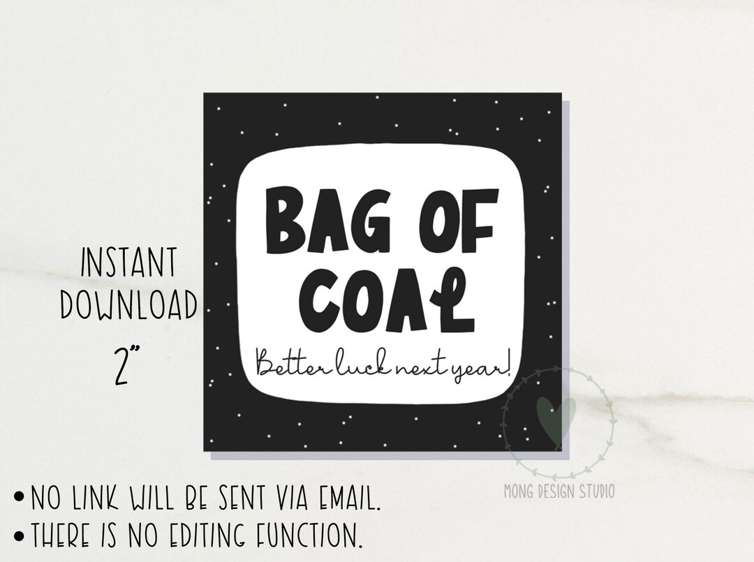 Bag of Coal Printable Cookie Tag/ Christmas Tags/ Printable Cookie Tag ...