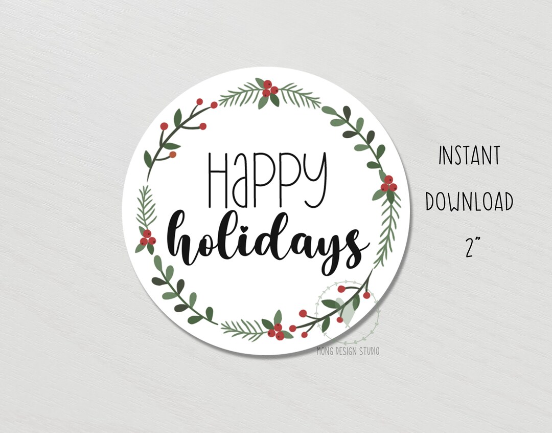 Happy Holidays Tags/ Christmas Tag/ Circle Printable Tag/ Instant ...