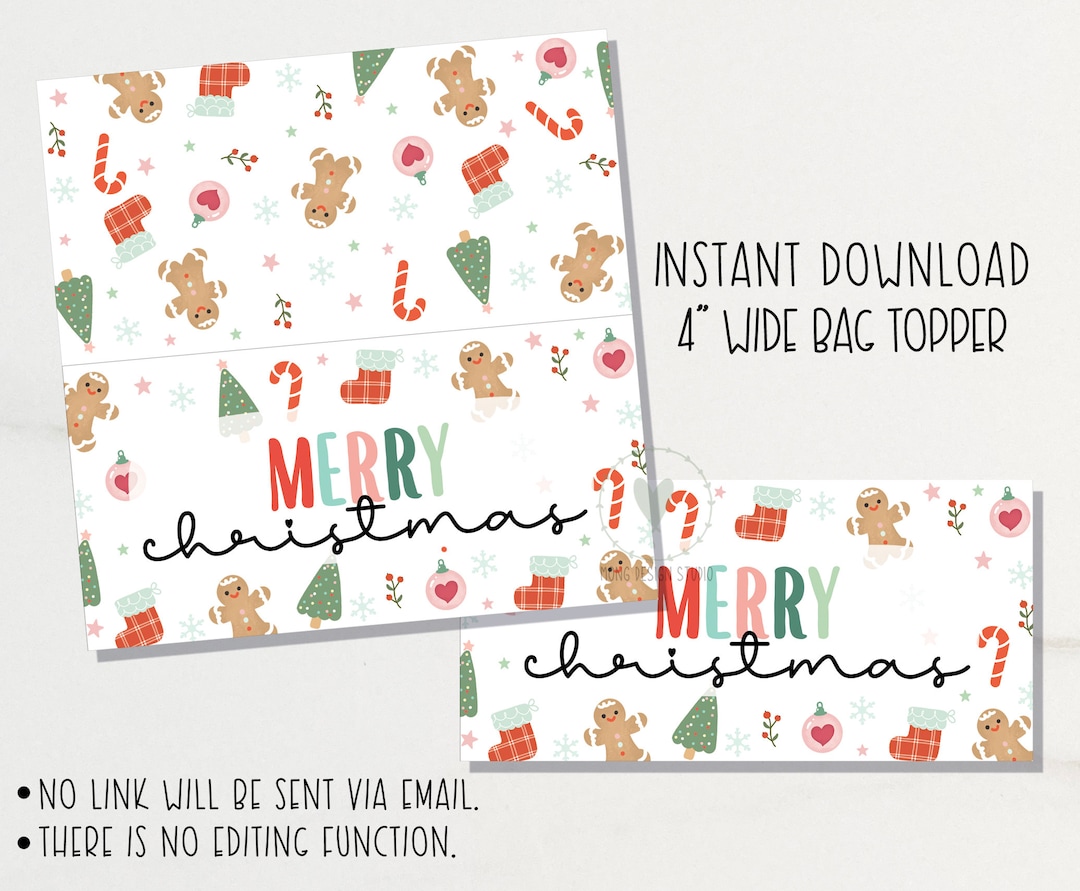 Merry Christmas PRINTABLE BAG TOPPER/ Christmas Bag Topper/ Instant ...
