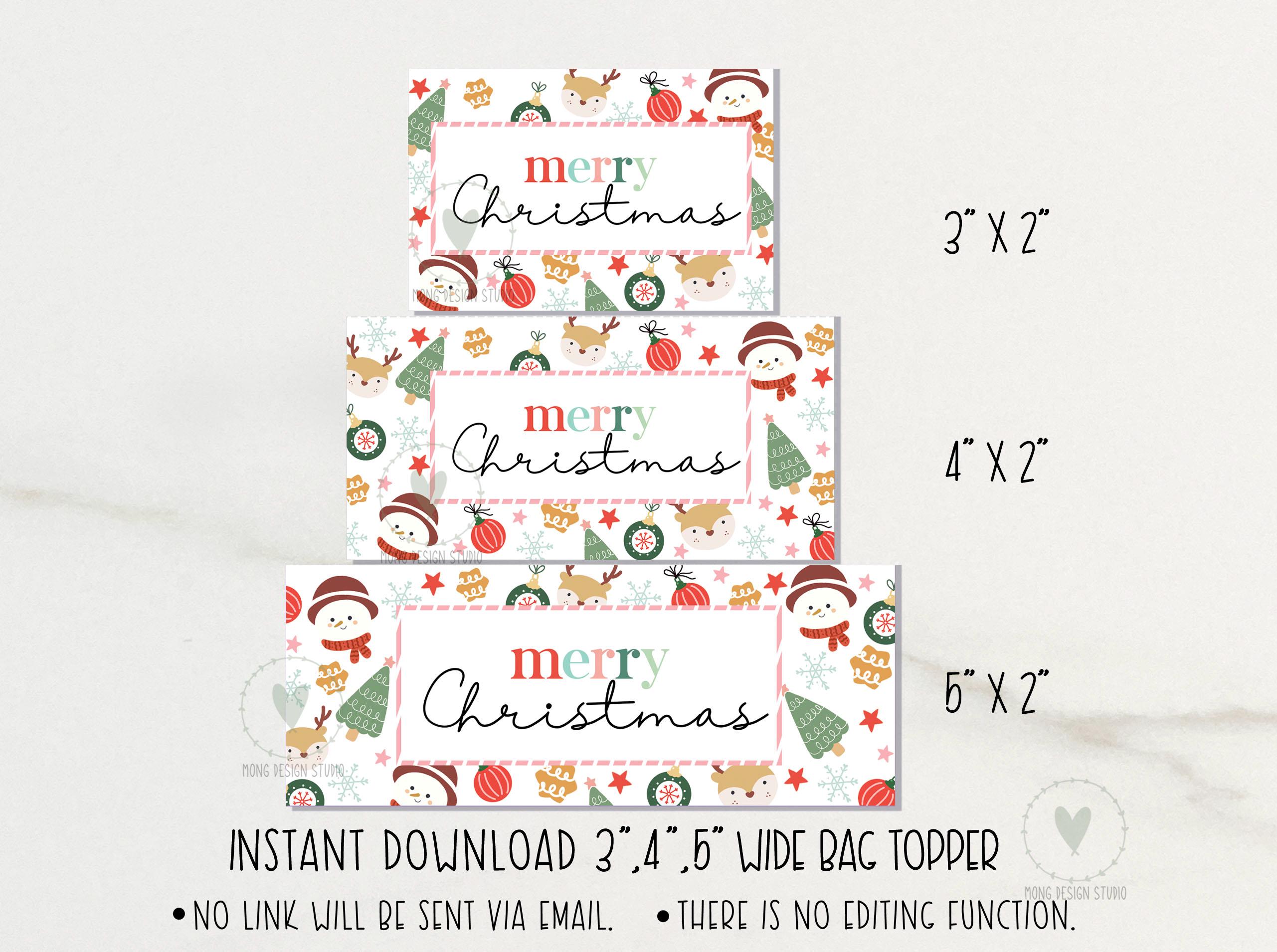 Merry Christmas Bag Toppers 3", 4" , 5"/ Merry Christmas Treat Bag ...
