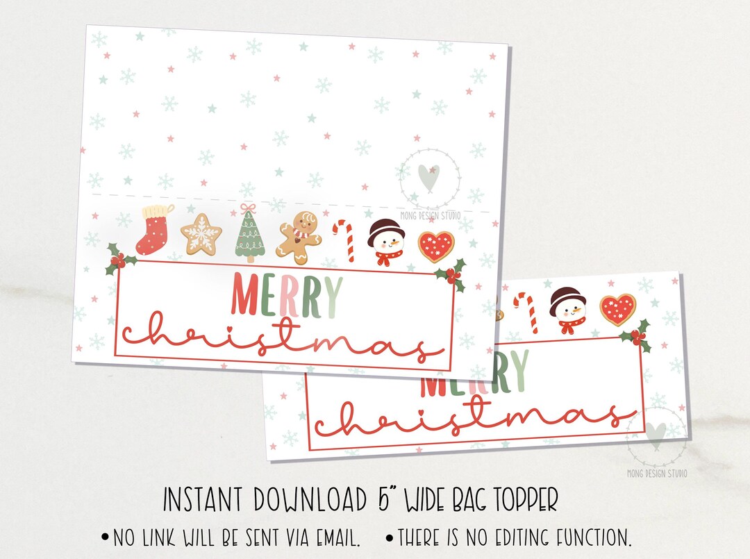Christmas Cookie Treat Bag Topper/ Merry Christmas Printable Treat Bag ...