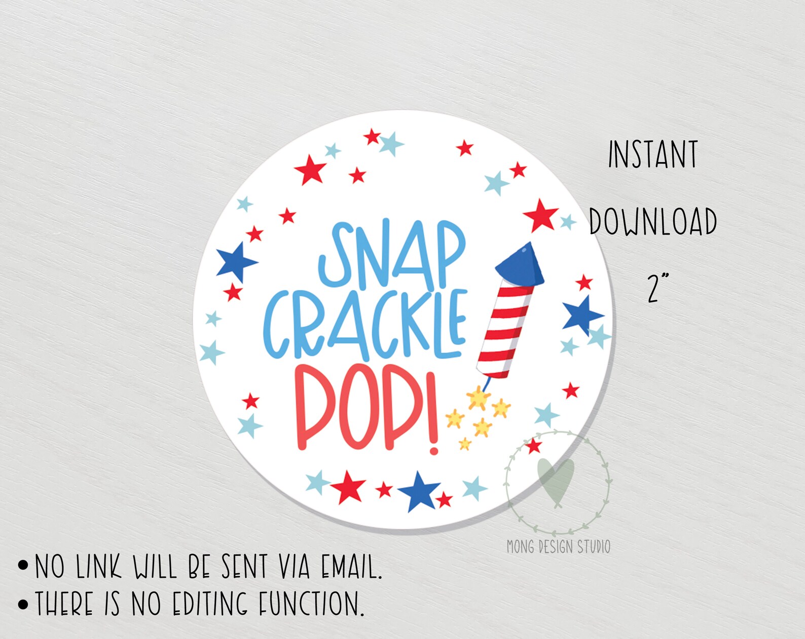 Snap Crackle Pop Tag/ 4th of July Printable Cookie Tag/ - Etsy