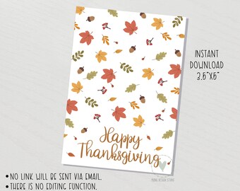 Thankful for You 3.5x5 Cookie Card Printable Thanksgiving Cookie Card ...