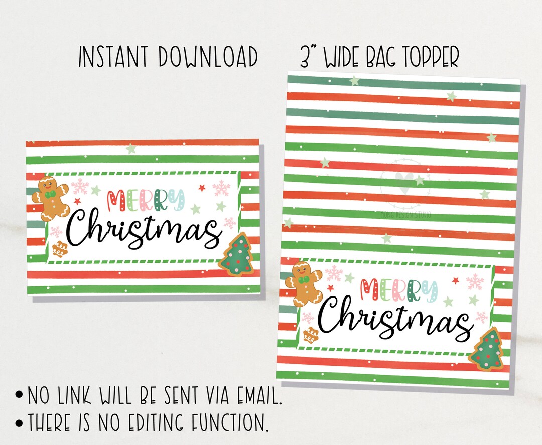 Christmas Cookie Treat Bag Topper/ Merry Christmas Printable Treat Bag ...