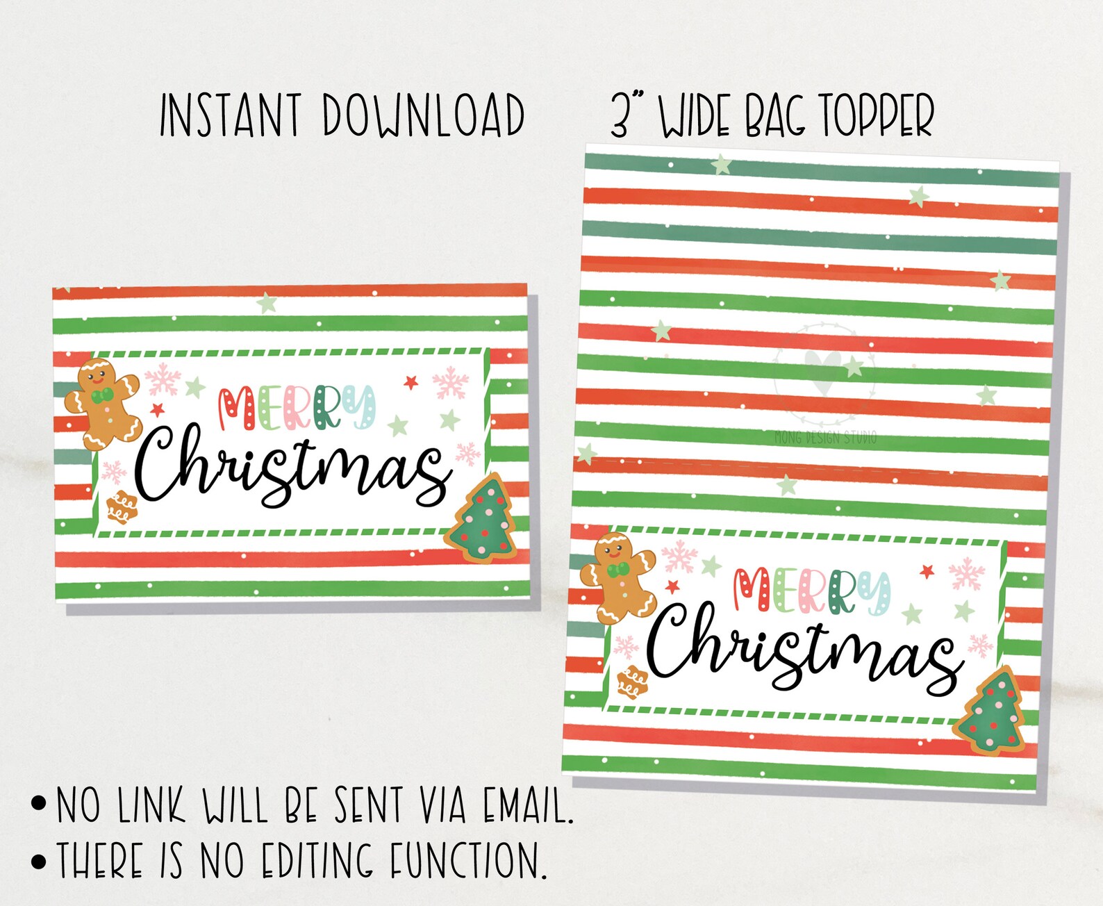 Christmas Cookie Treat Bag Topper/ Merry Christmas Printable Treat Bag ...