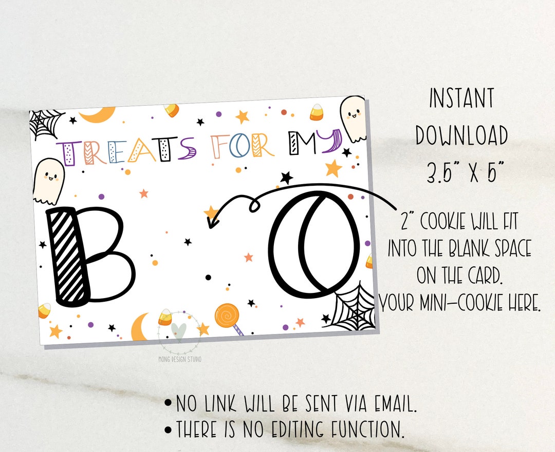 Boo! 3.5"x5" Halloween Cookie Card/ Printable Cookie Card/ Instant ...