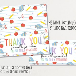Thank You for All You Do Cookie Treat Bag Topper/ Teacher Appreciation ...