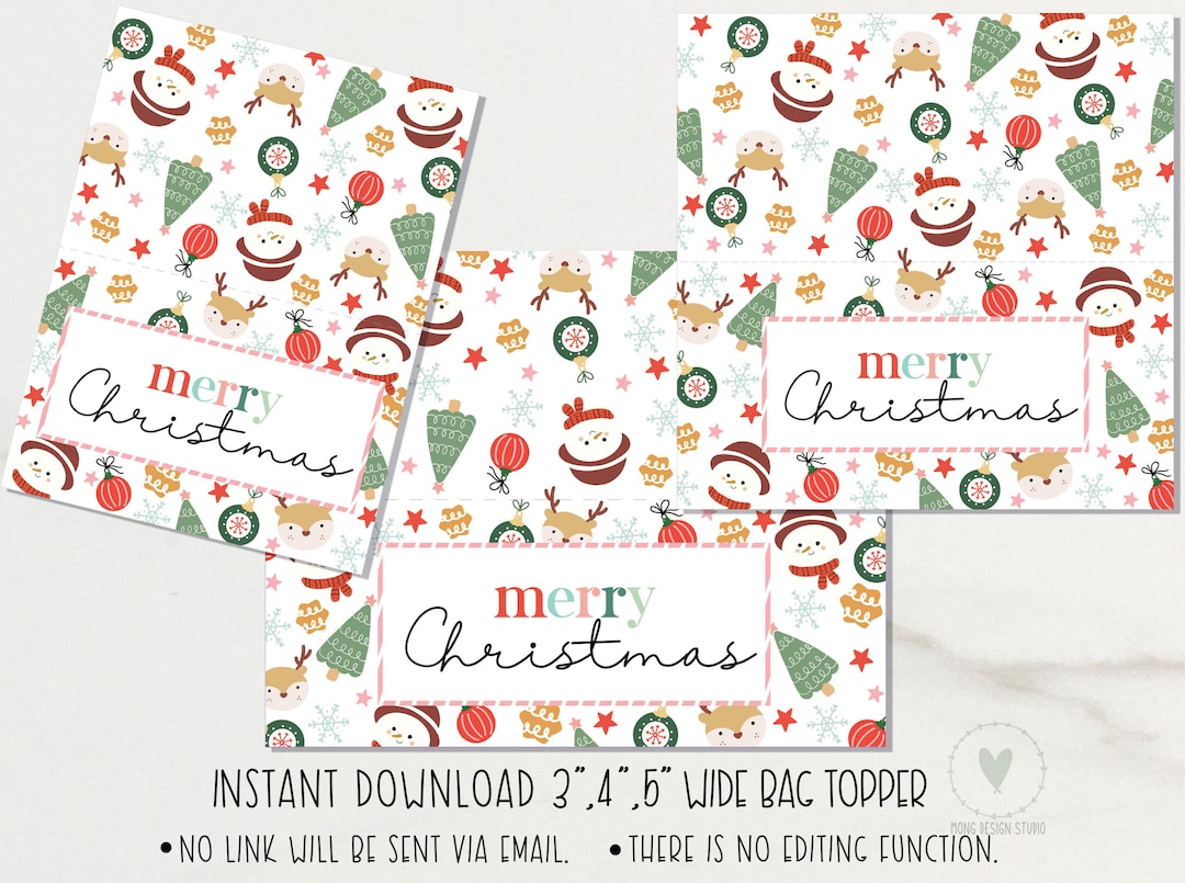 Merry Christmas Bag Toppers 3, 4 , 5/ Merry Christmas Treat Bag Toppers ...