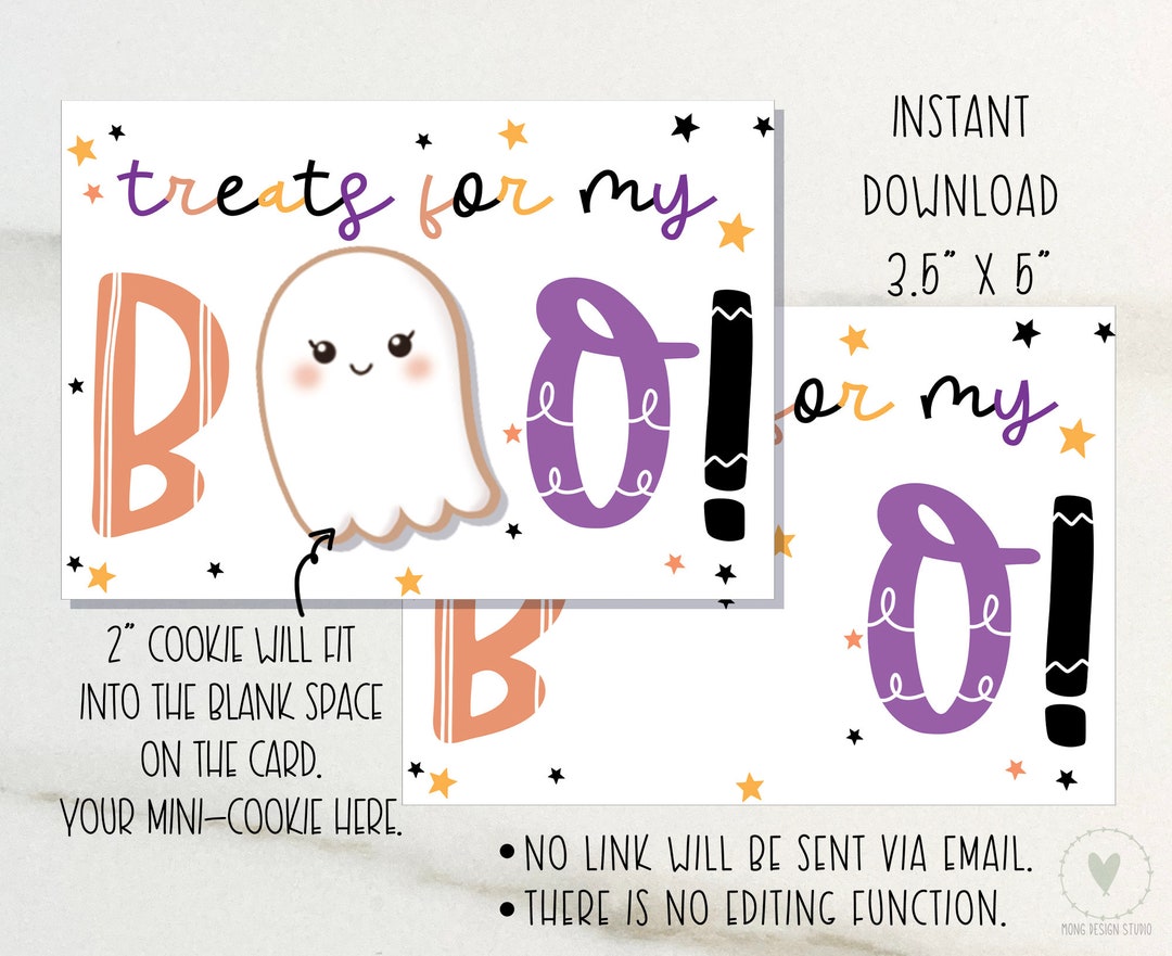 Boo 3.5x5 Halloween Cookie Card/ Printable Cookie Card/ Instant ...