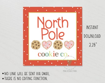Printable North Pole Cookie Shop Label, Elf Cookie Tag, Mini Cookie Box ...