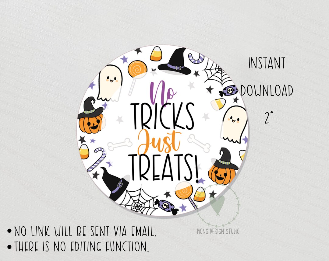 Halloween No Tricks Just Treats Cookie Tag/ Halloween Printable Cookie ...