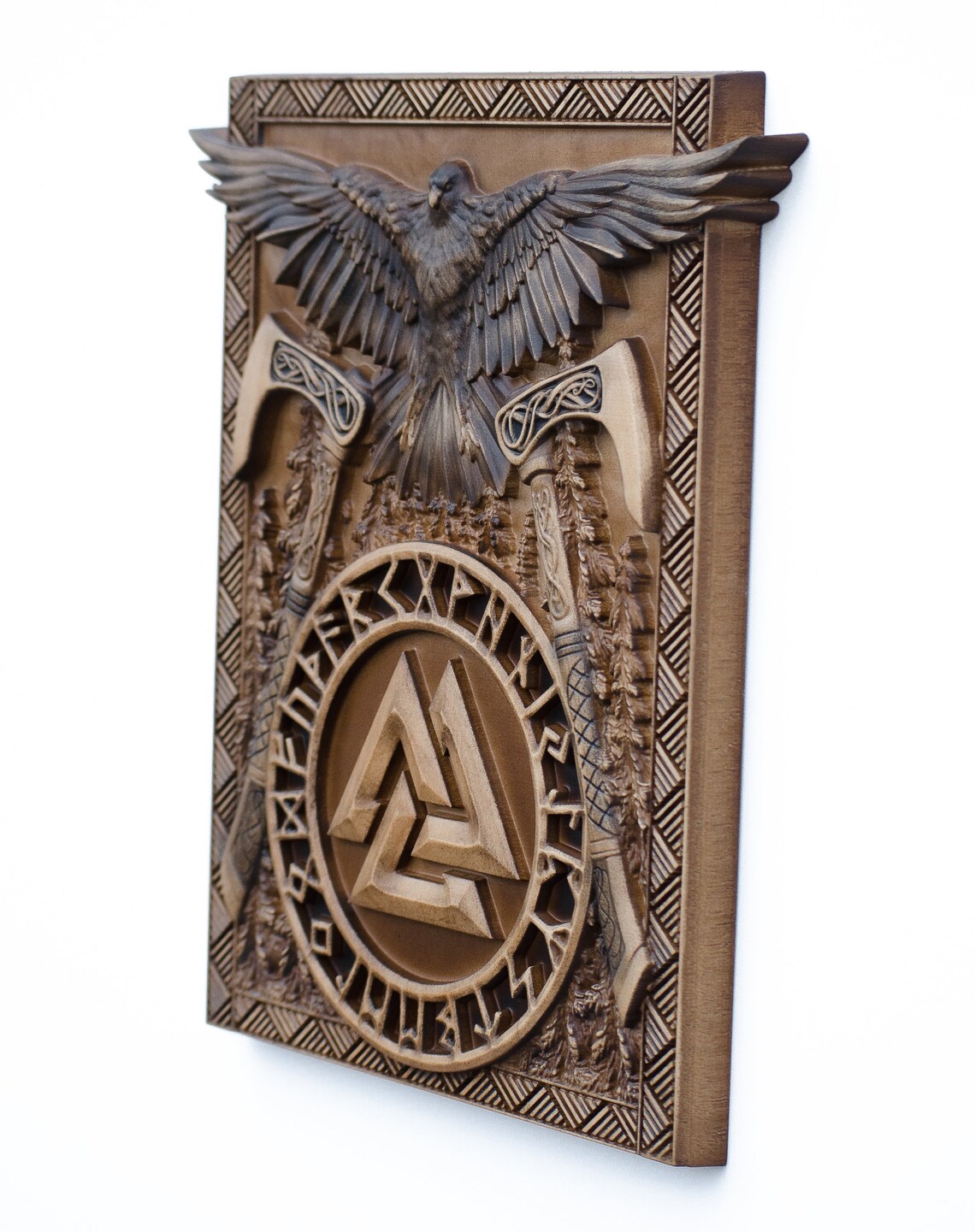 Viking Valknut Runes Wood Carving丨symbol of the Knot of the Fallen in ...