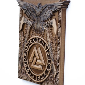 Viking Valknut Runes Wood Carving丨symbol of the Knot of the Fallen in ...