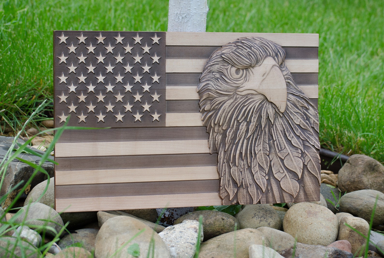 American Flag With Eagle Wood Carving丨wood Carved American | Etsy